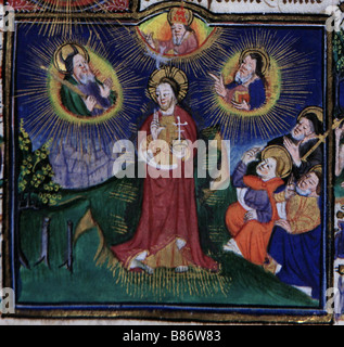 Manuscript of the Hours of Rohan Montauban The Trinity Stock Photo - Alamy