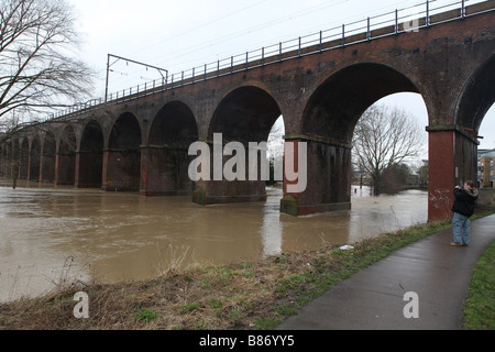 a bridge over the river chelmer in chelmsford essex which has flooded ...
