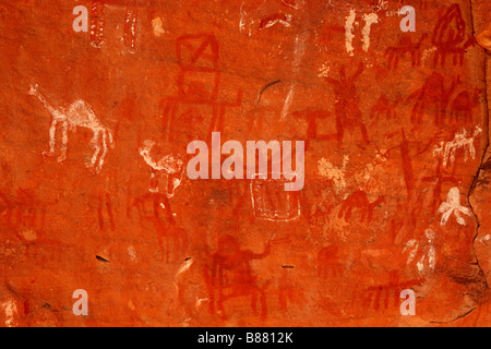 Rock paintings in Messak Mellel (Wadi Mellel or Messak Mellet Stock ...