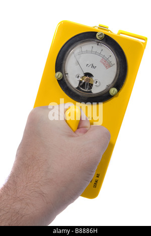 Yellow classic geiger counter isolated on white Stock Photo - Alamy