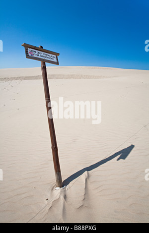 Sign not to enter conservation area of Lacka Gora dunes Slowinski ...