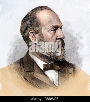 US President James A Garfield with his autograph. Hand-colored ...