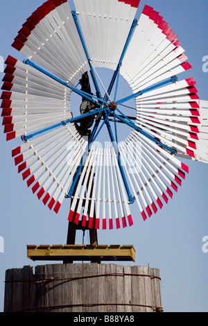 Red and white painted wooden windmill Stock Photo - Alamy