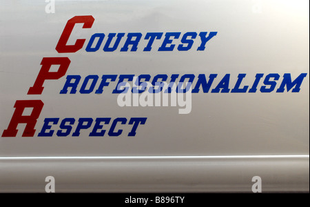 courtesy professionalism respect, the motto of the NYPD, on the side of ...