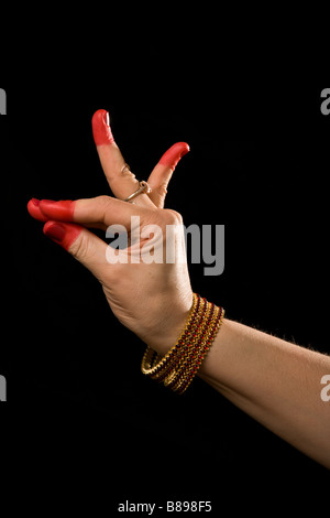 Woman hand showing Katakamukha hasta meaning Opening in a Bracelet of ...