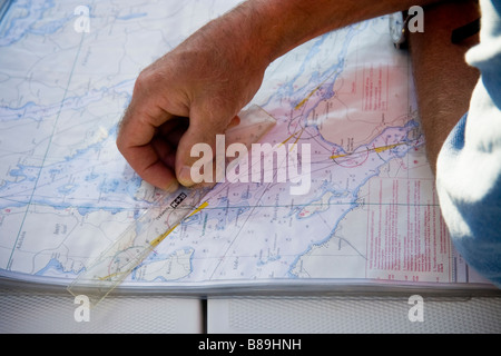 Map with ruler on nautical chart Stock Photo - Alamy