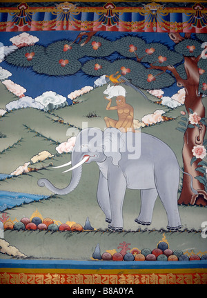 Painting illustrating the ancient Tibetan Buddhist tale of the Four ...