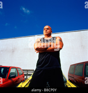 Man Standing Arms Crossed Wrecked Car Stock Photo - Alamy