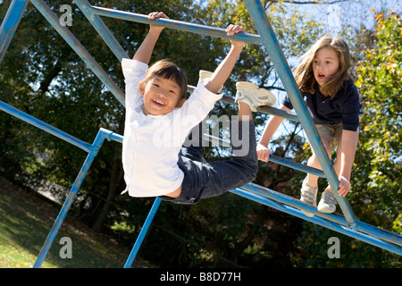 Elementary students on school playground in physical education time in ...