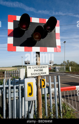 Safety barriers at East Coast mainline railway line level crossing ...