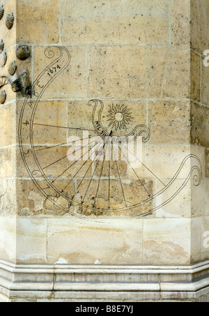 Antique marble sundial clock with a Latin inscription, meaning time ...