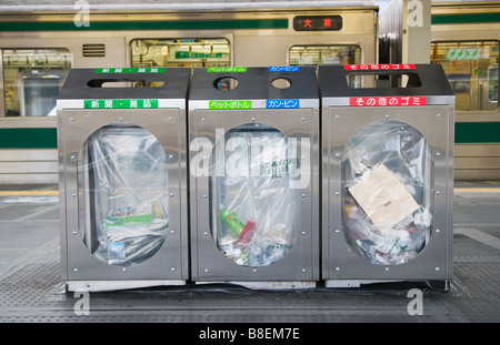 Garbage and recycling bins at the train station in Stouffville Ontario ...