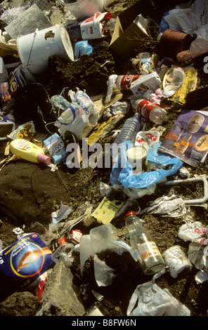 Pile of litter containing various types of waste scattered in an urban ...