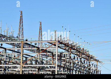 Electric power substation switch towers with switches circuit breakers ...
