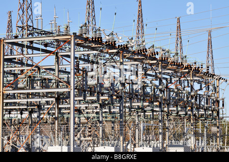 Electric power substation switch towers with switches circuit breakers ...