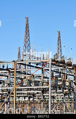 Electrical substation switch towers Stock Photo - Alamy