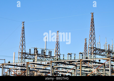 Electric power substation switch towers with switches circuit breakers ...
