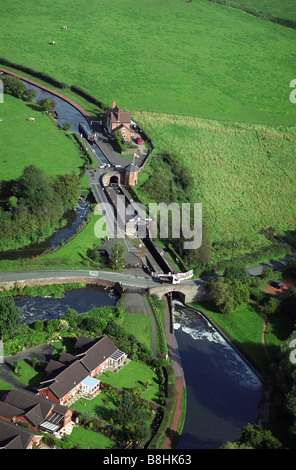 Aerial view of Bratch Locks on the Staffordshire and Worcester Canal at ...