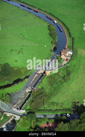 Aerial view of Bratch Locks on the Staffordshire and Worcester Canal at ...