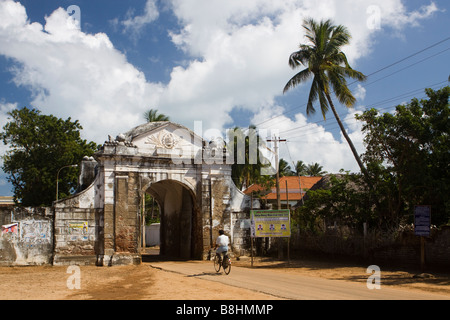 The gateway at the old fortified Danish colonial town Dansborg Fort ...