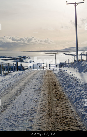 dh Quholm STROMNESS AREA ORKNEY Icy snow roads views Scapa Flow empty ...
