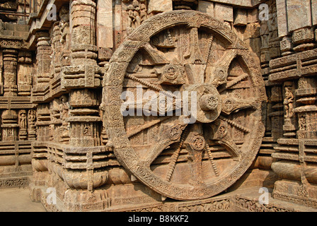 Sculpted chariot wheels at the Sun Temple, Konark, Orissa, India Stock ...