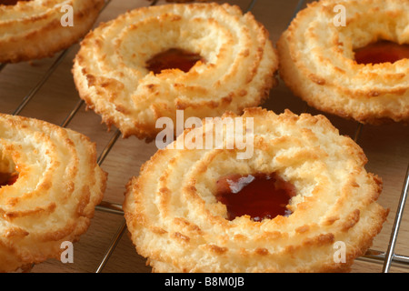 Freshly baked homemade coconut biscuits filled with jam Stock Photo ...