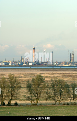 Cliffe Marshes looking towards Canvey Island oil refinery, Isle of ...