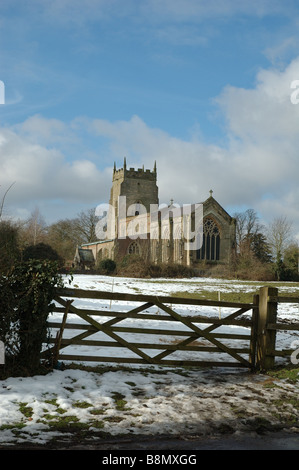 Winter snow, St Peters parish church, Maxey village, Cambridgeshire ...