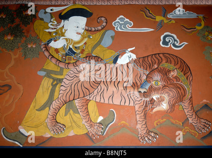 Mural painting of a Mongol with a chained tiger Stock Photo - Alamy