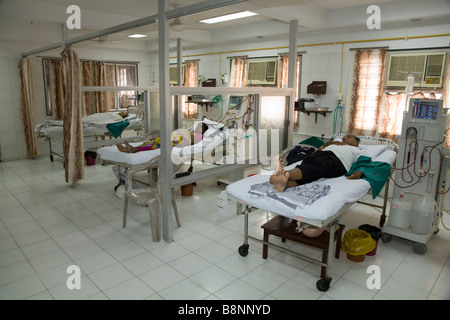 Patients receiving dialysis treatment on the renal ward of the New ...