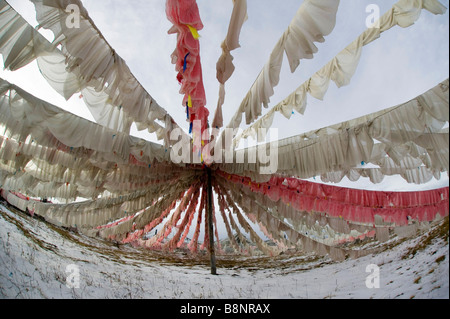 Prayer flags beside Waqie Buddhist Pagodas, Hongyuan, Aba Qiang and ...