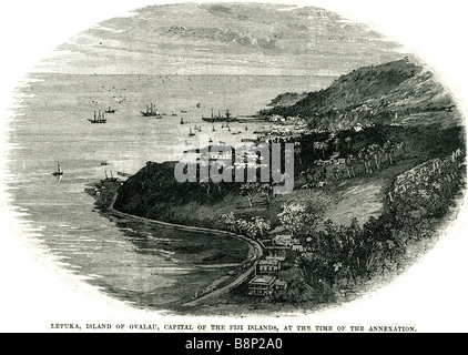 Suva and Levuka. Fiji. The Fiji Islands, 1885 antique map Stock Photo ...