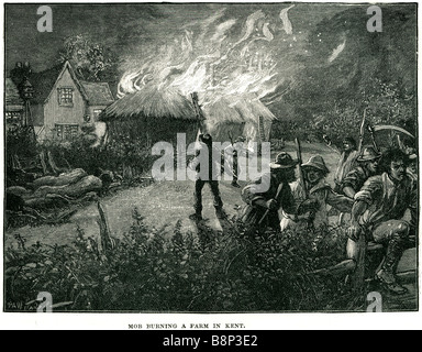 A mob in Kent, England burning a hayrick on a farm during The Swing ...
