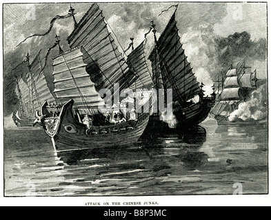 Engraving of a Chinese Junk, an ancient Chinese sailing ship design ...
