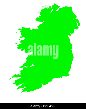 Green outline map of Republic of Ireland on blue with clipping path ...