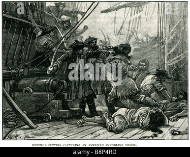 Revenue Cutters capturing an American smuggling vessel 1765 Stock Photo ...