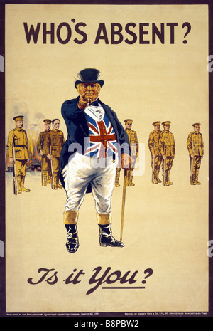 World War One. Posters from the first week of mobilization on the walls ...