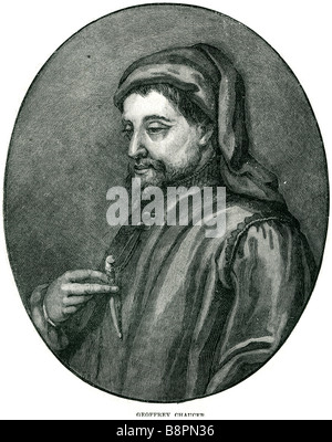 Engraved portrait of Geoffrey Chaucer (1343-1400) an English poet ...