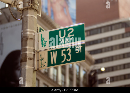 A commemorative street sign on the corner of West 53rd Street and ...