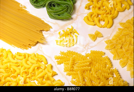 Dried pasta spaghetti food varieties in round porcelain bowls and Stock ...