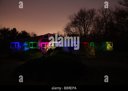 Front of contemporary ranch house at night painted with different ...