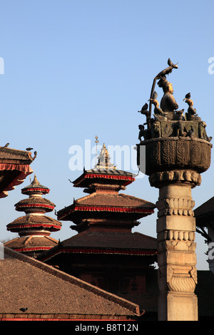 Nepal, Kathmandu, Durbar Square, King Pratap Malla statue, temples ...