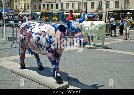 Painted sculpture of a cow, part of the Cow Parade event in the ...