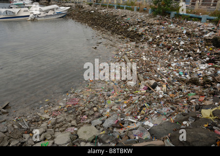 Litter pollution in harbour Semporna Sabah Malaysia Borneo South east ...
