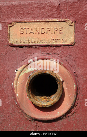 Fire department standpipe connection closeup. Fire department ...