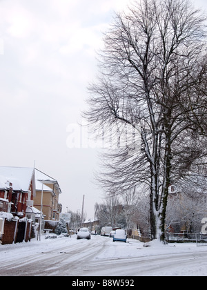 Snow covered residential street London England UK Stock Photo - Alamy