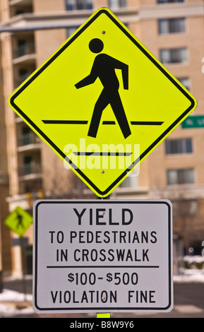 Pedestrian crosswalk yield sign - Virginia USA Stock Photo - Alamy