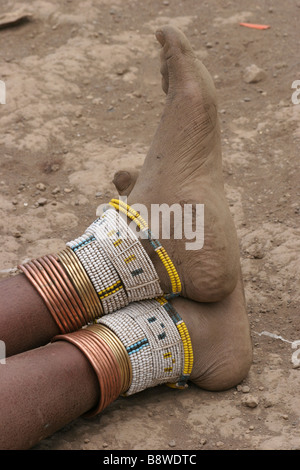 Female members of the Datoga tribe in traditional dress, beads and ...