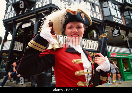 Female town crier ringing a bell, Chester, Cheshire, England Stock ...